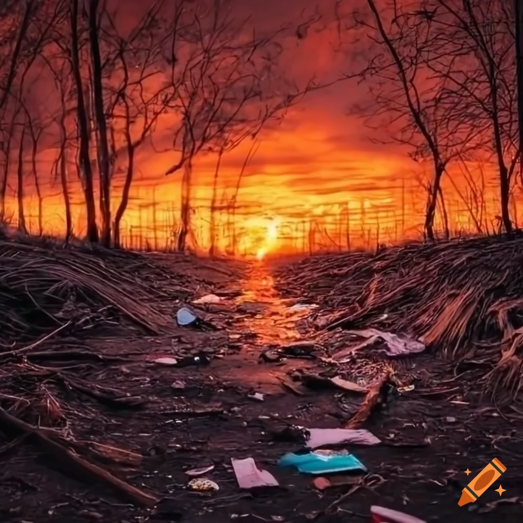 Photograph of litter at sunset on Craiyon