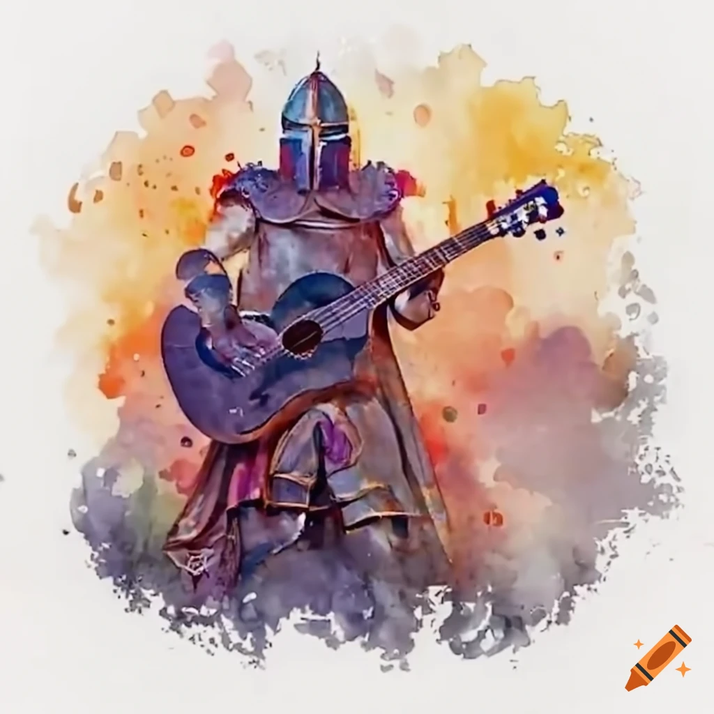 Epic knight playing guitar at a castle on Craiyon