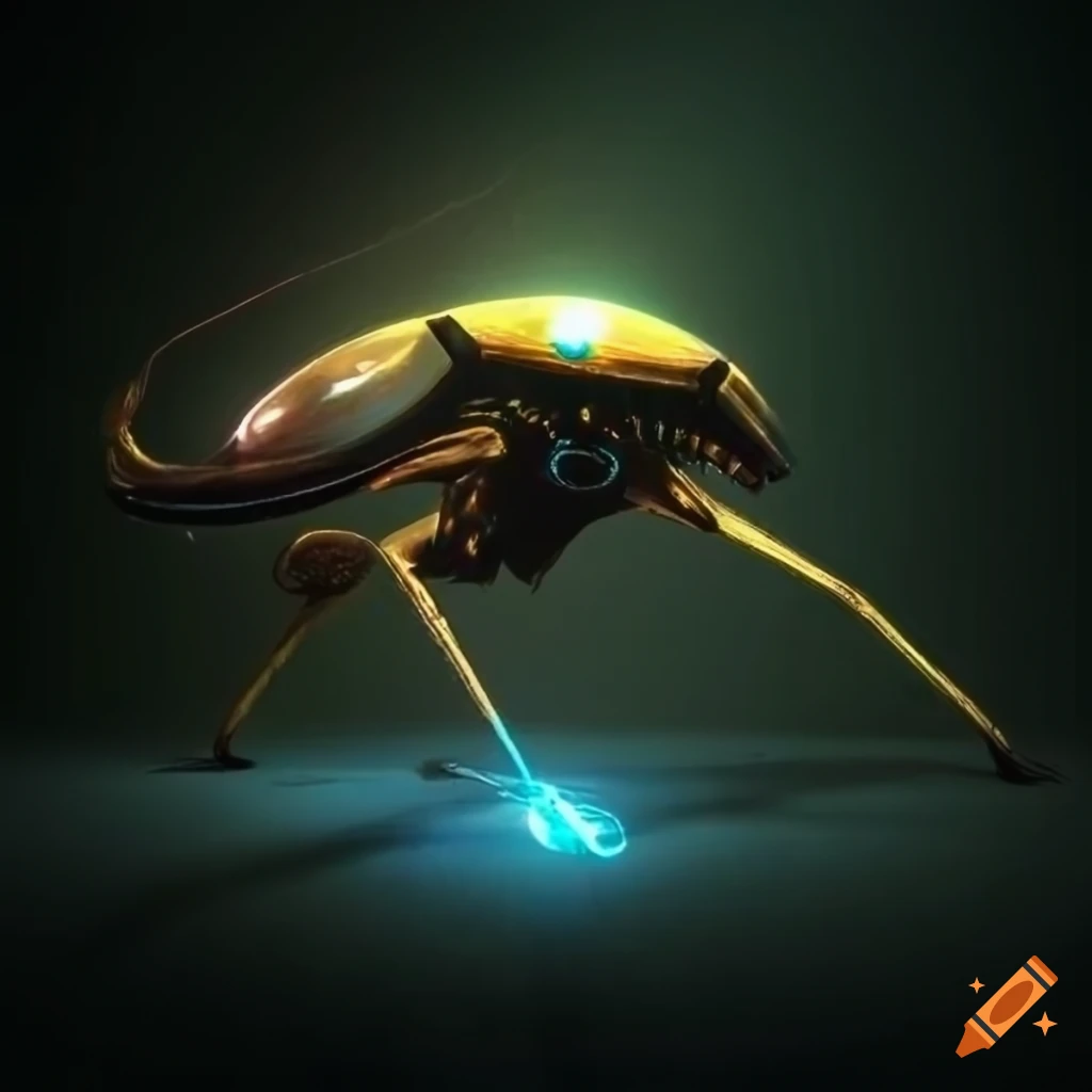 Surrealistic artwork of an insect alien spaceship on Craiyon