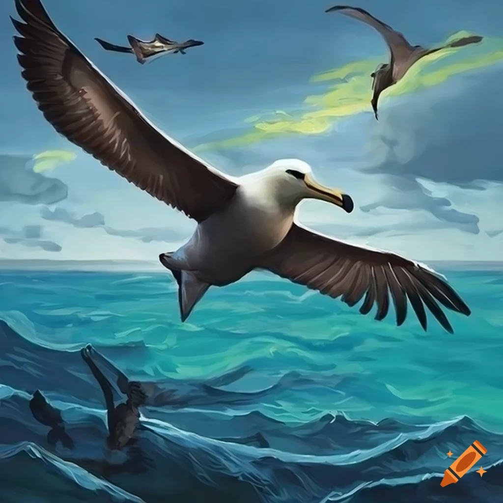 Majestic albatross flying over the sea