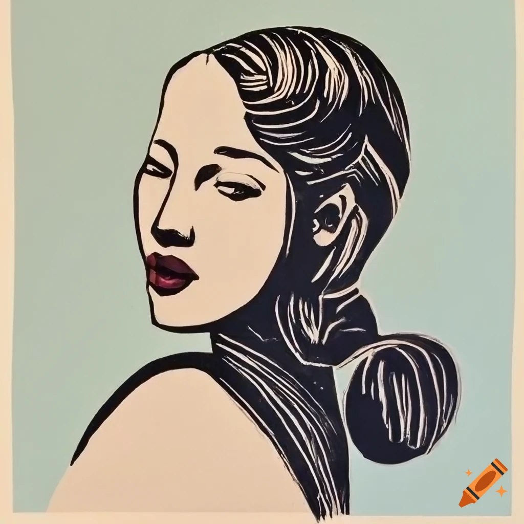 Linocut print of a woman on Craiyon