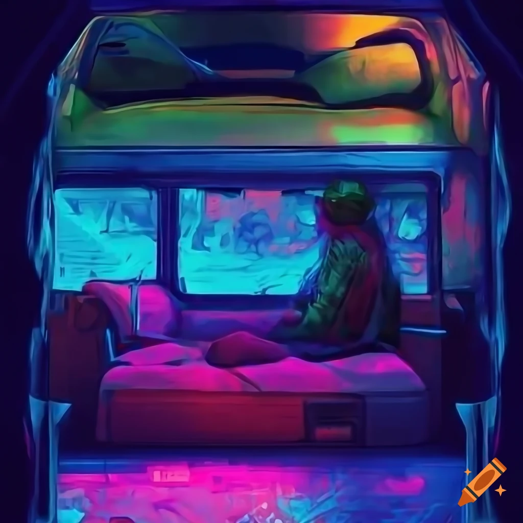 Detailed digital painting of a cut-in-half camper van on Craiyon