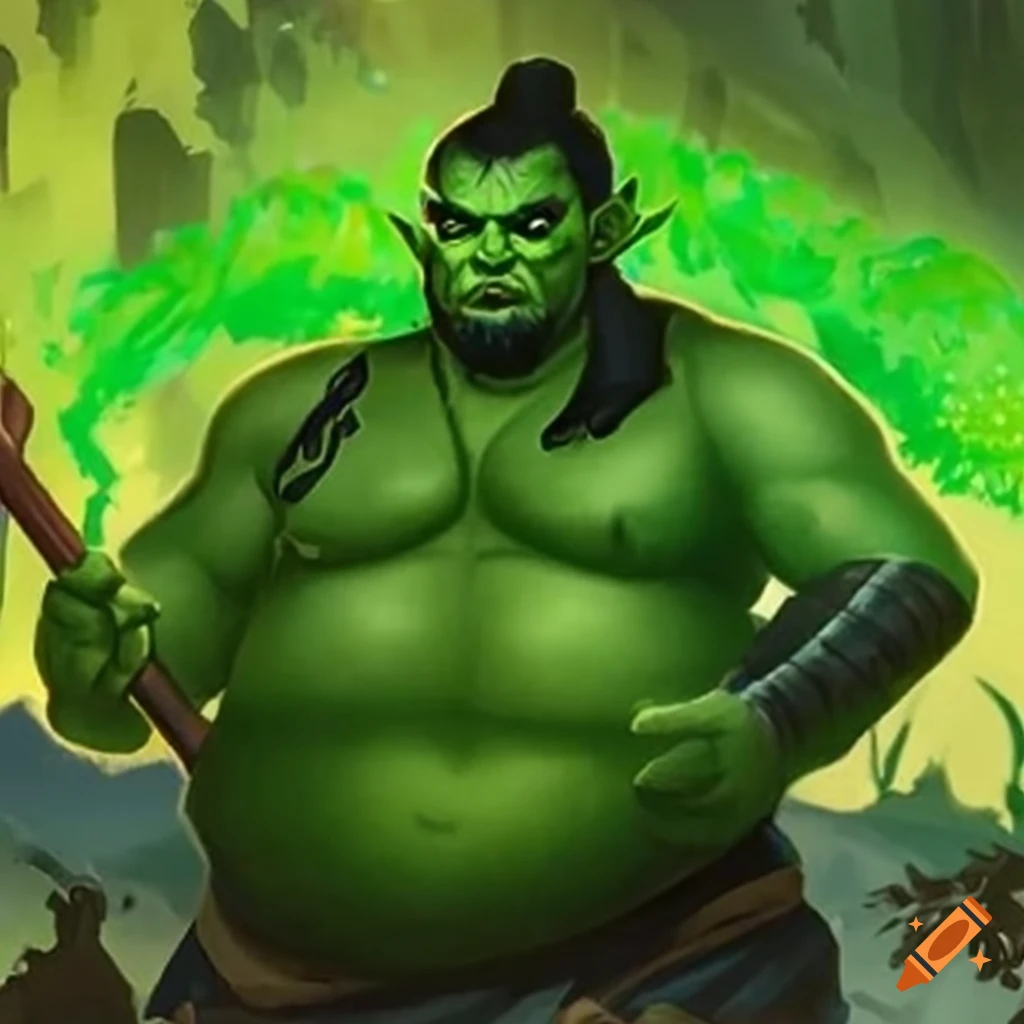 Illustration of a fat Asian orc in ancient Chinese robes on Craiyon