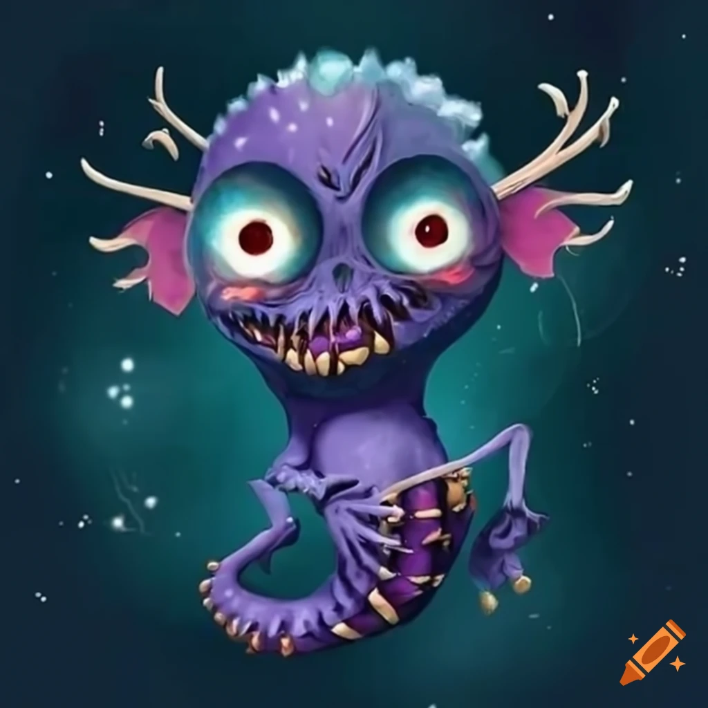 Cute one-eyed monster having a tea party under the stars