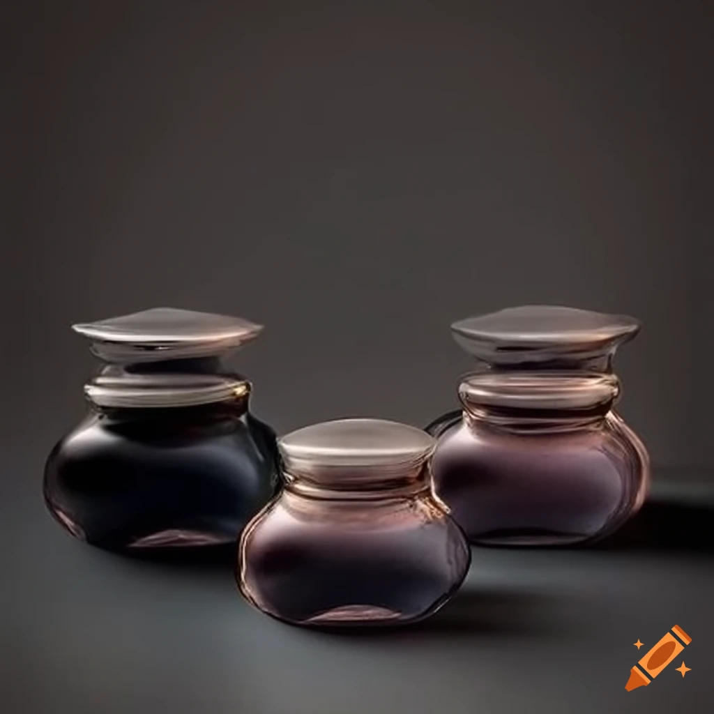 Elegant glass inkwells with black ink on Craiyon