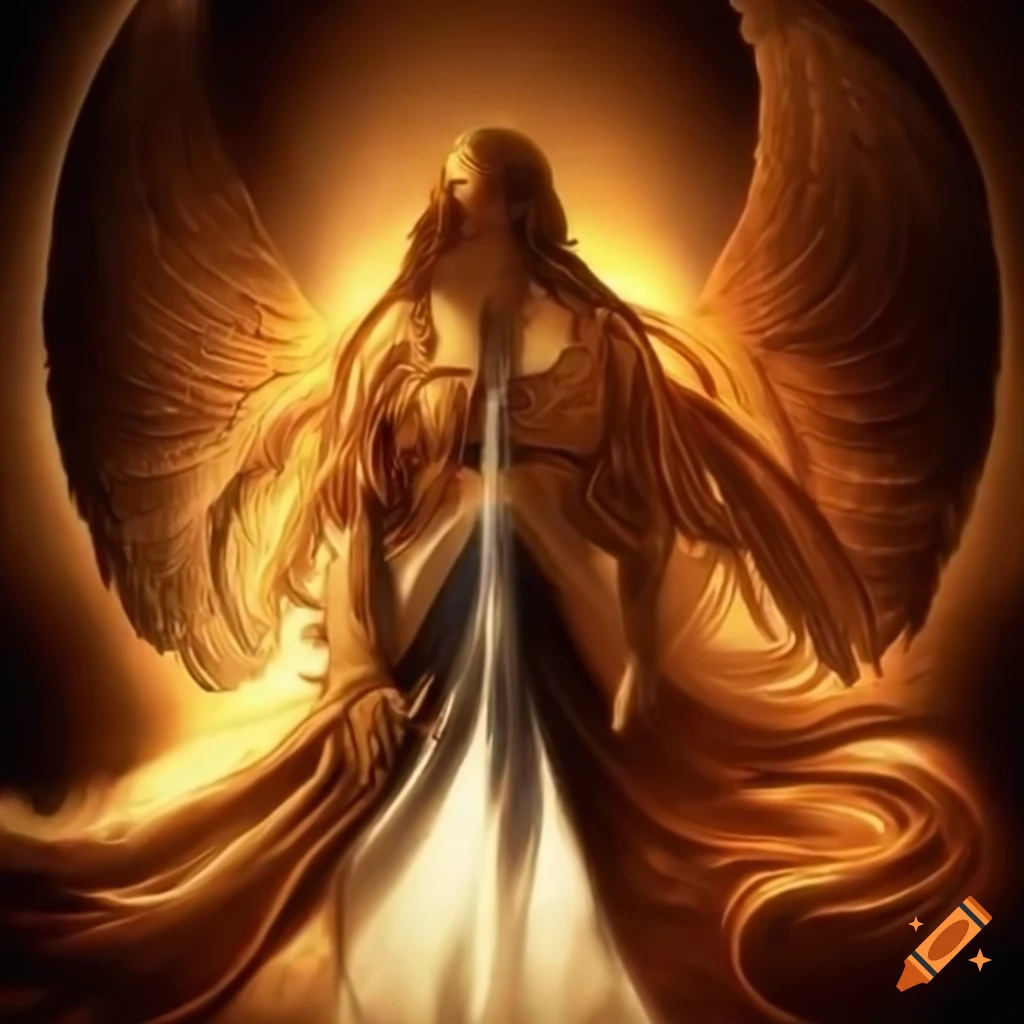 Male angel with wings around a woman on Craiyon