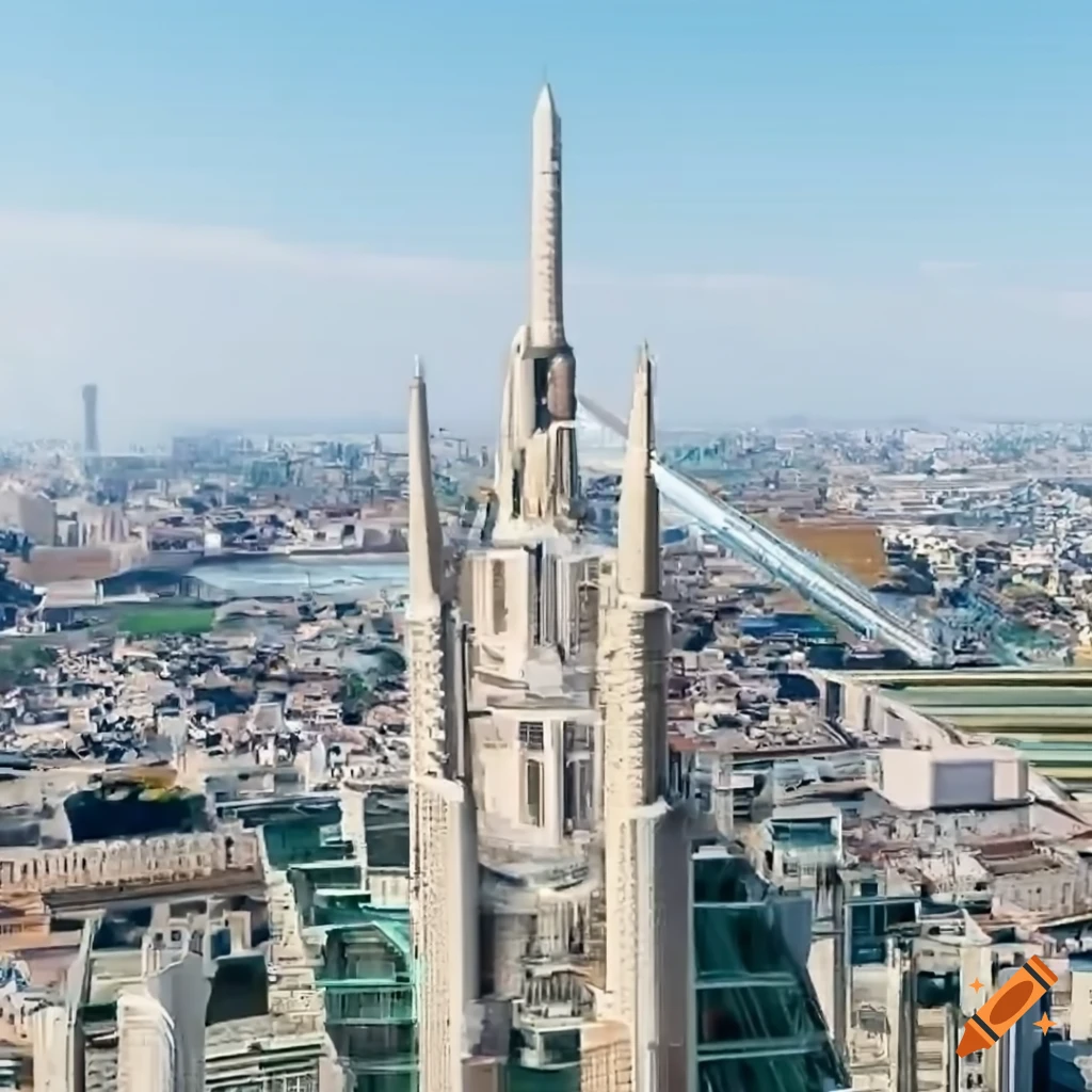 Photorealistic futuristic city skyline with Roman architecture on Craiyon