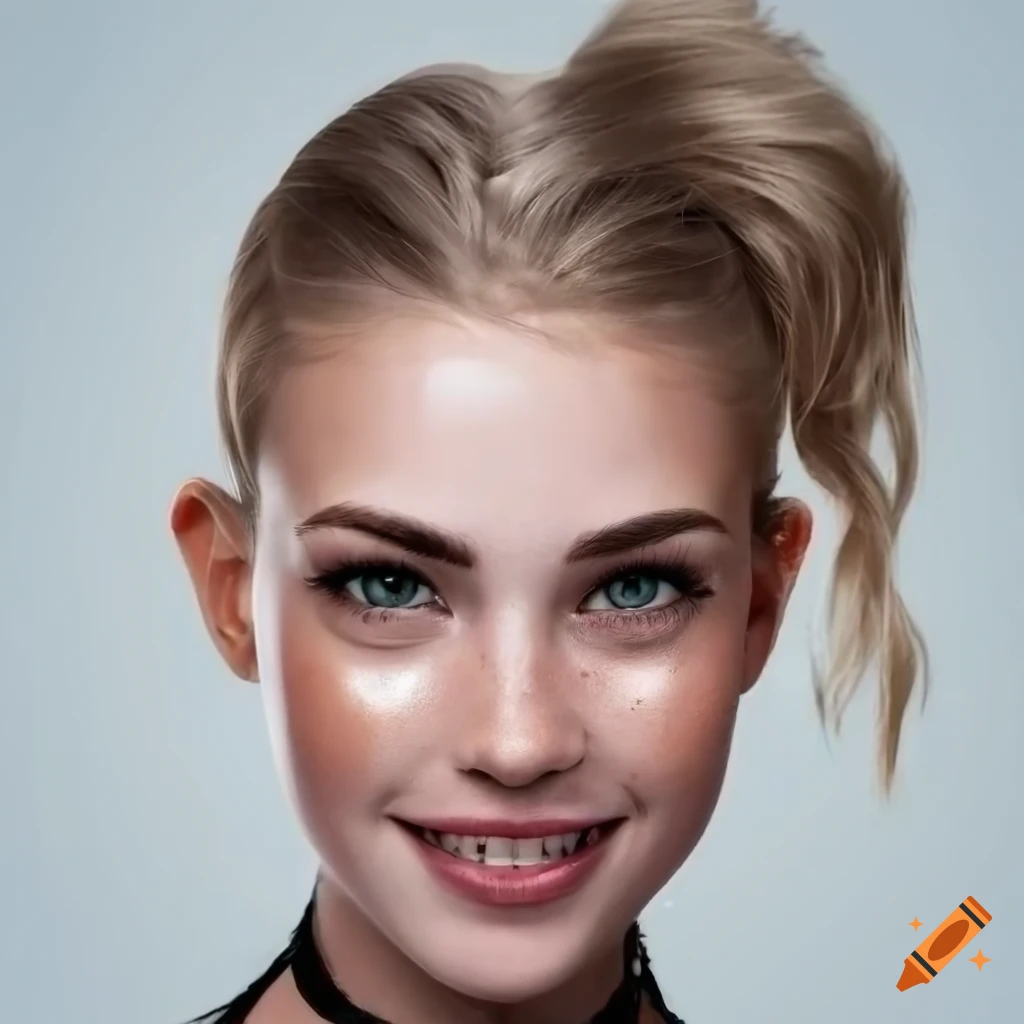 Portrait Of A Young Woman With Freckles And Light Blonde Hair