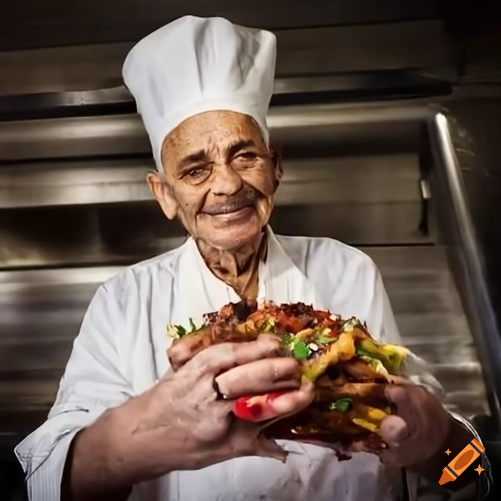 Close-up of a kebab maker seasoning a kebab