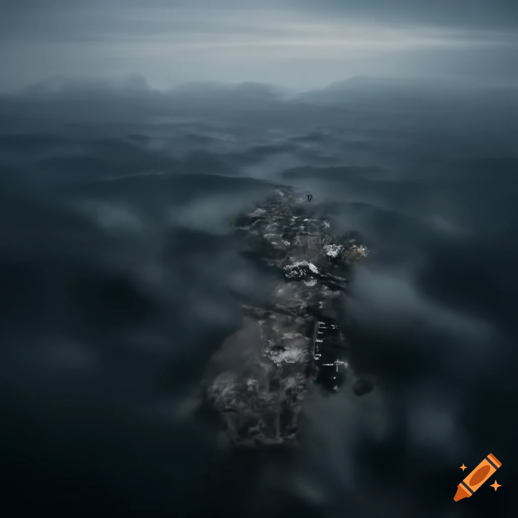 Aerial view of a post apocalyptic world above the clouds