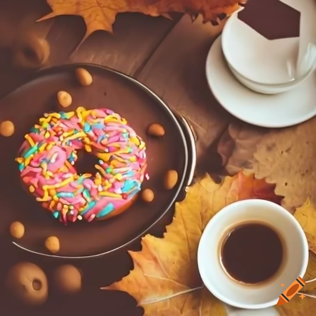 Fall-themed background with coffee and donuts on Craiyon