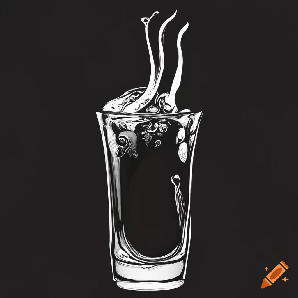 Black and white drawing of spilled cola forming an artistic shape on ...