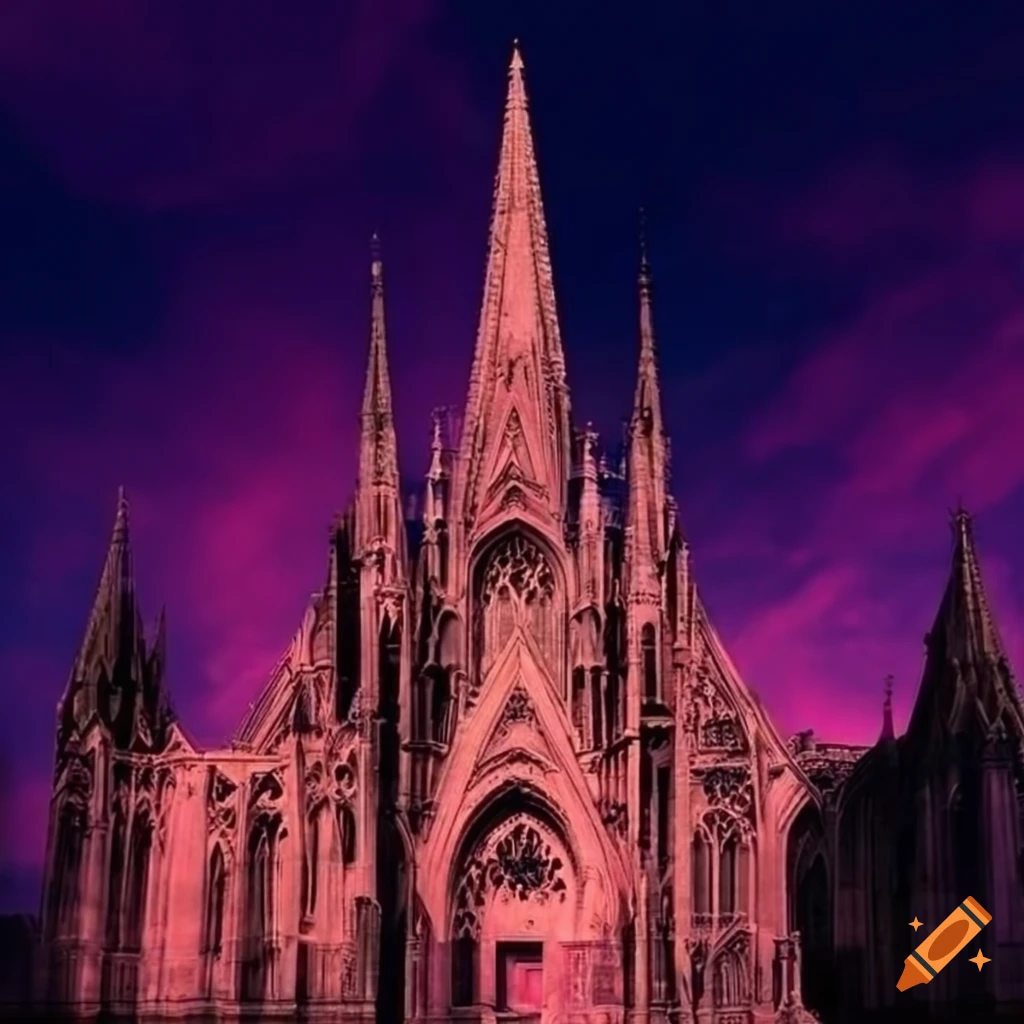Pink and violet gothic cathedral starship on Craiyon