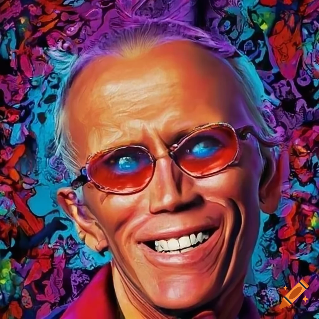 Colorful illustration of peter weller's face with lisa frank style