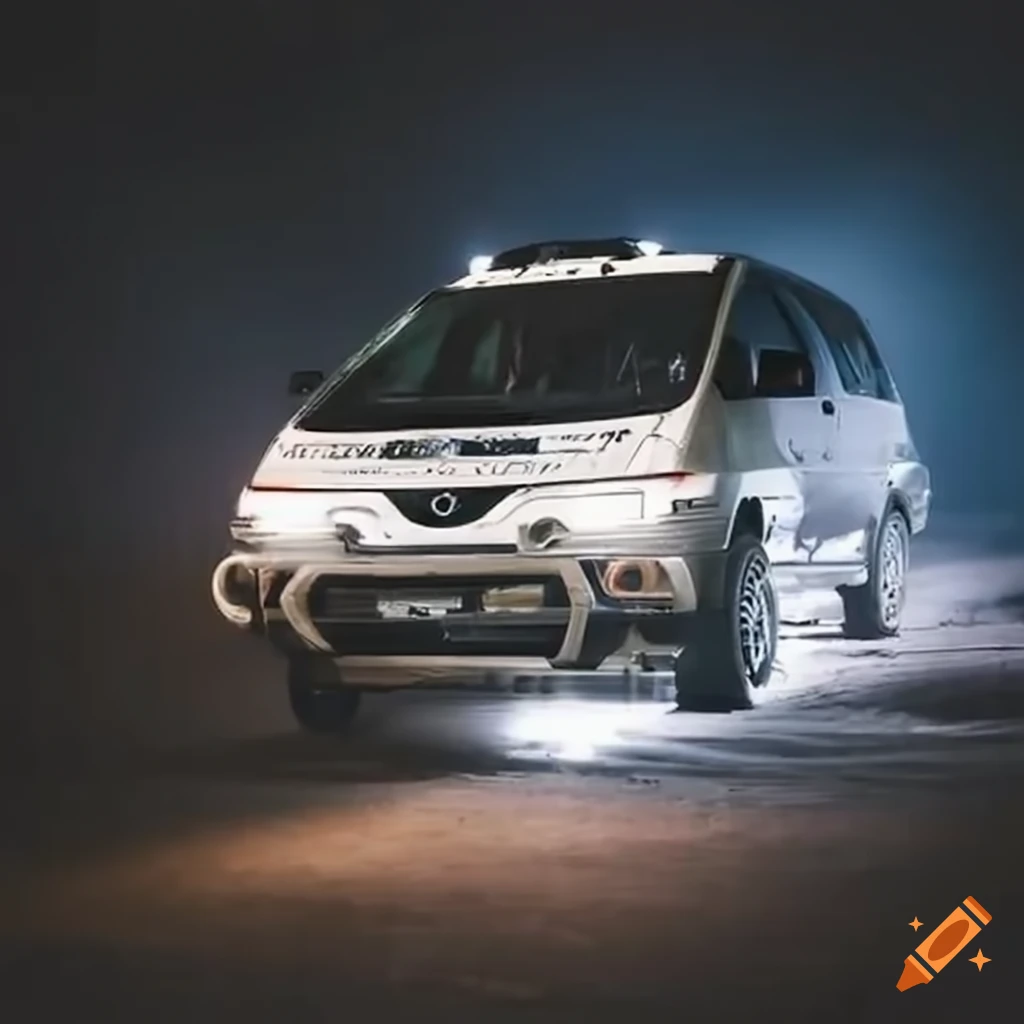 Toyota Previa rally car drifting in sharp turn on Craiyon