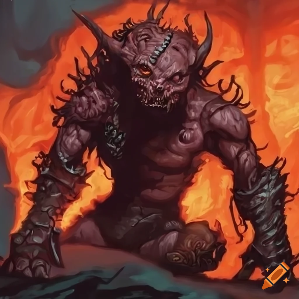 Epic landscape with fiery humanoid imp