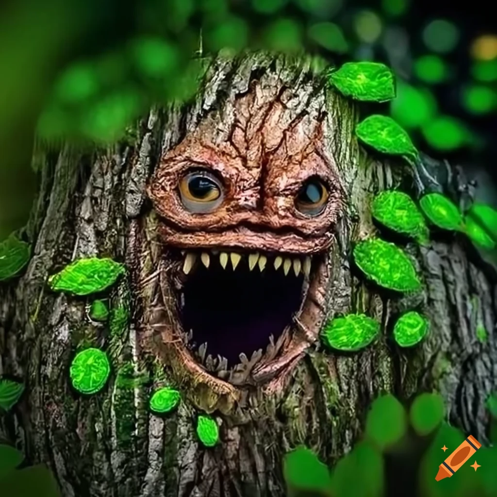 Captivating tree bark sculpture of a tree monster on Craiyon