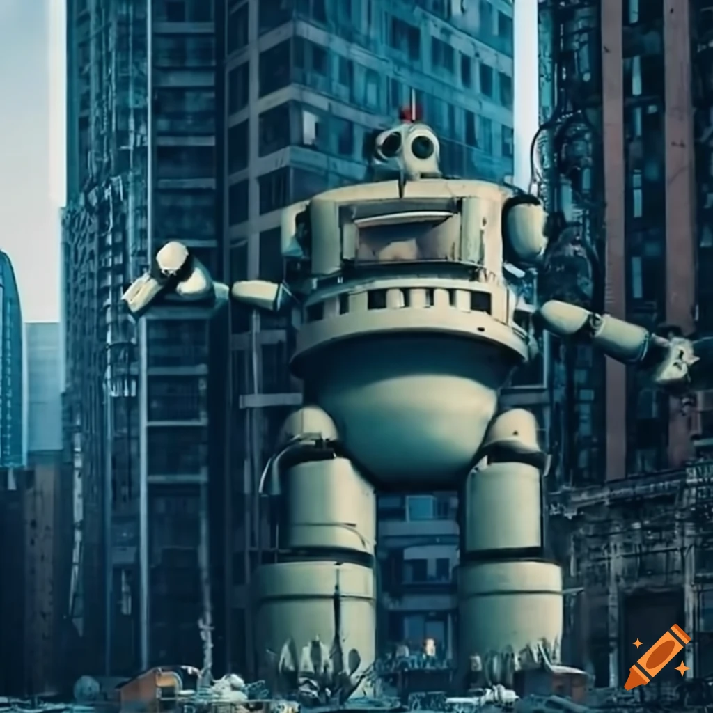 Vintage robot destroying buildings on Craiyon