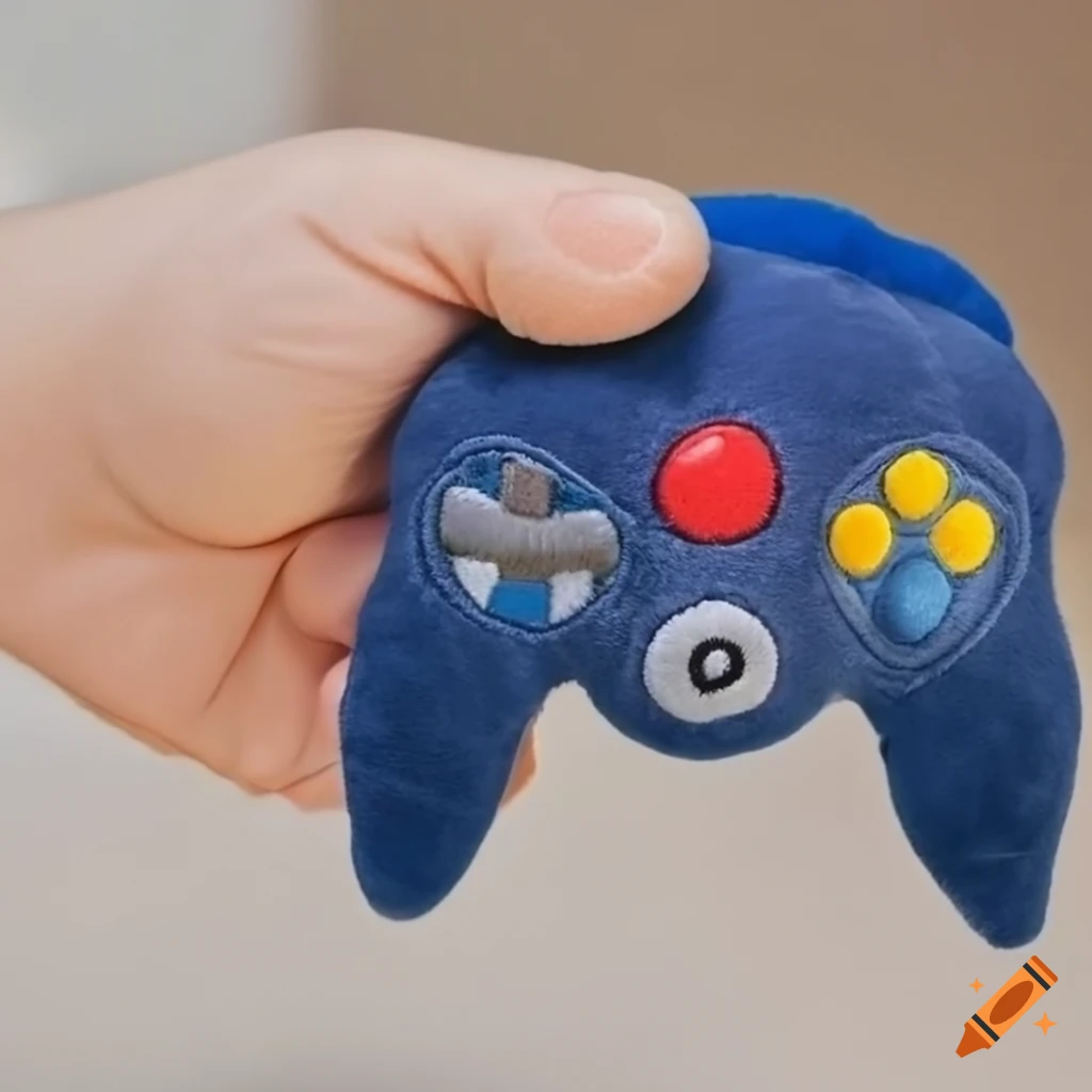 Nintendo 64 plushie on a lounge on Craiyon