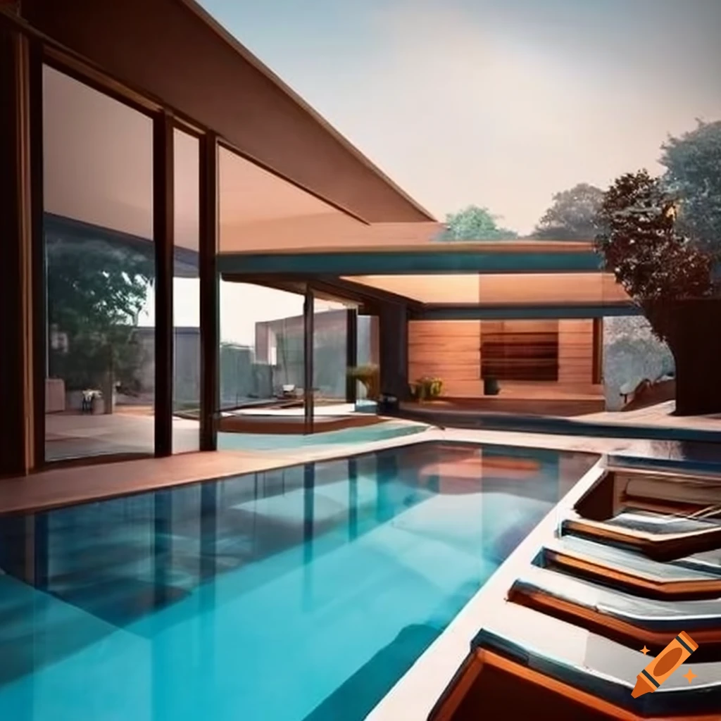 Luxury pool house corner from the 1980s on Craiyon