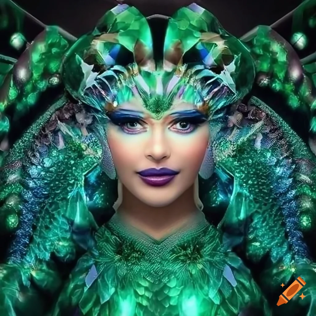 Hyperrealistic portrait of a mermaid with emerald and diamond scales on ...