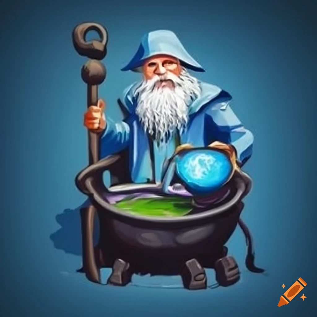 Pop art of a wizard mixing a cauldron on Craiyon