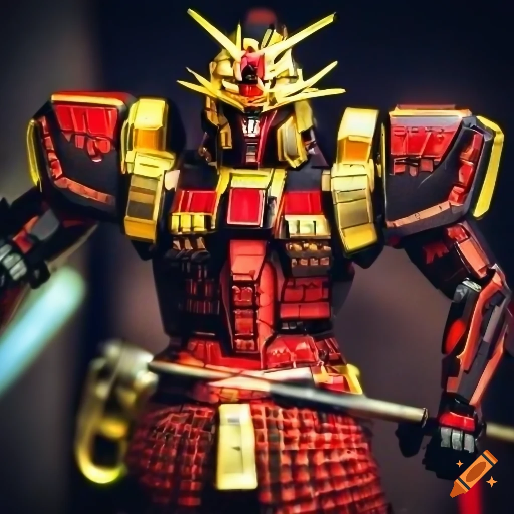Vibrant red and black gundam robot on Craiyon