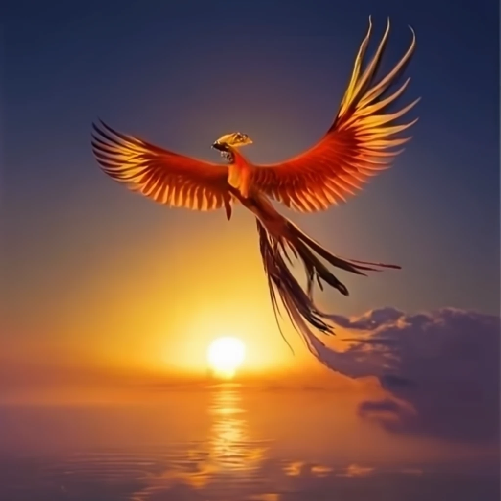 Image of a phoenix soaring through sunlight