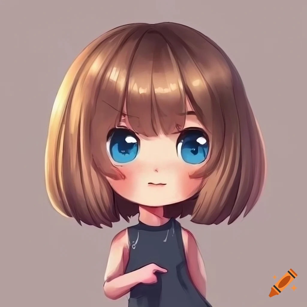 Chibi-style illustration of a girl with bob hair on Craiyon