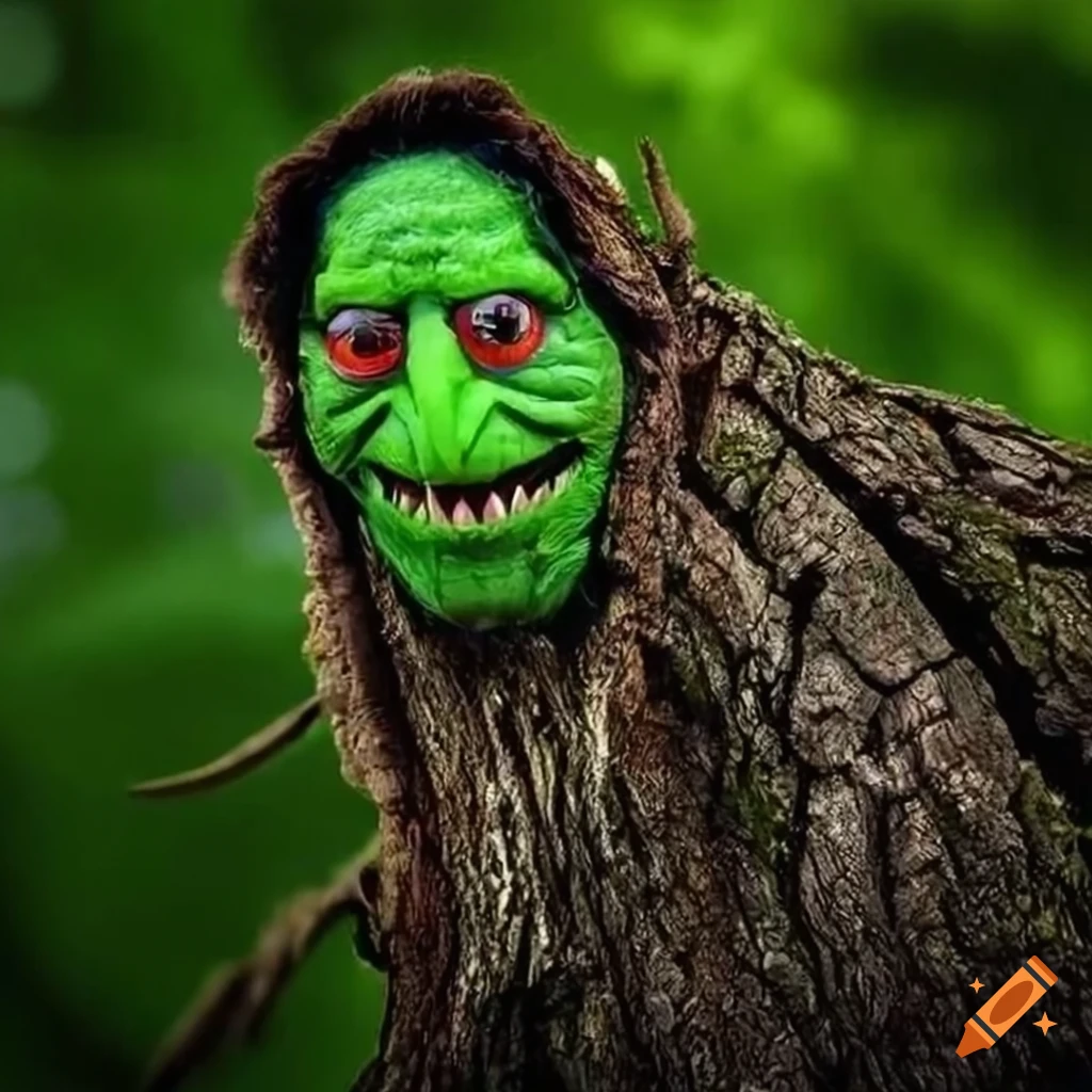 Hyper-realistic tree bark sculpture of a tree monster on Craiyon