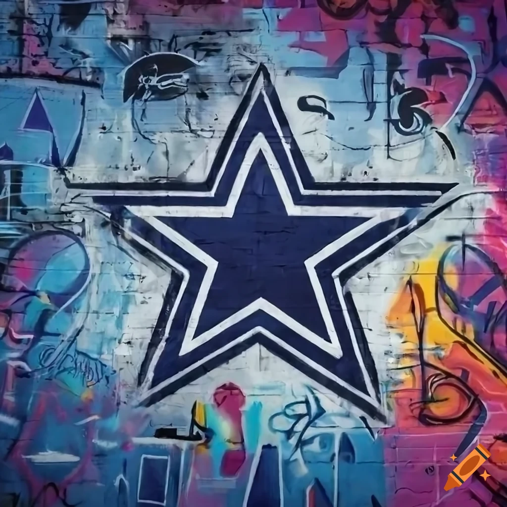 Vibrant graffiti mural of Dallas Cowboys logo on Craiyon