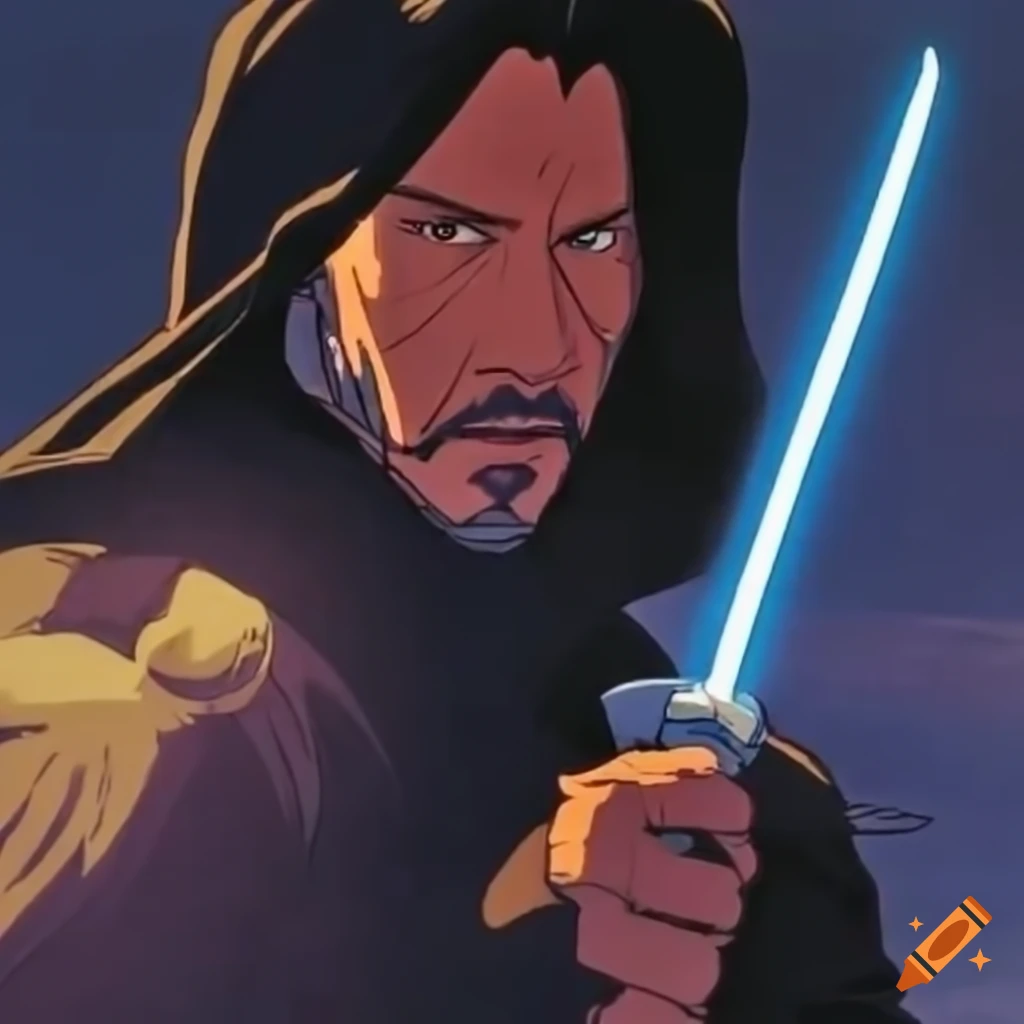 Keanu Reeves as Darth Revan in 80-90's anime style on Craiyon