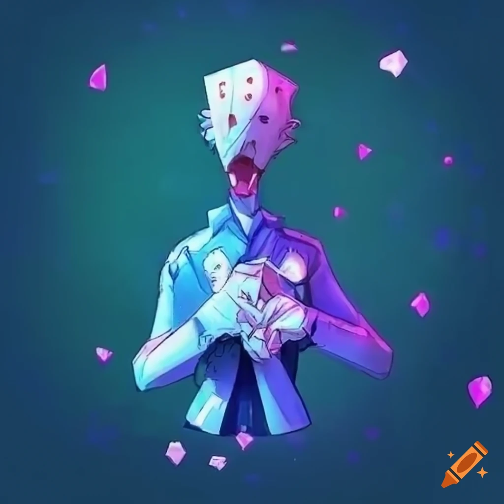 Concept art of a humanoid with playing card head on Craiyon