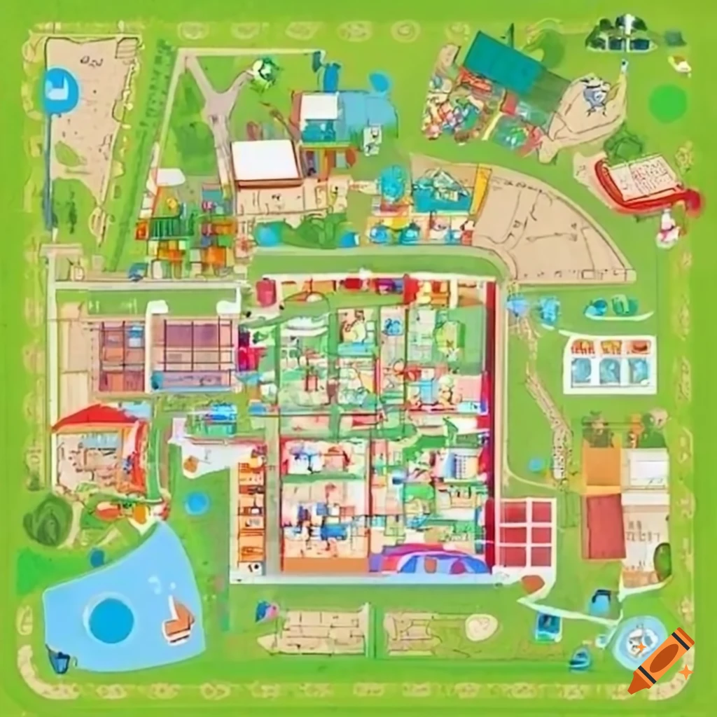 Detailed map of a park with shops and play area