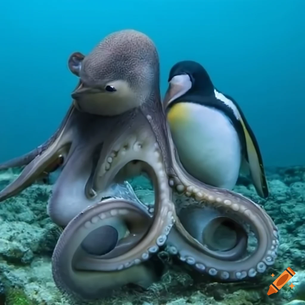 Hugging octopus and penguin on Craiyon
