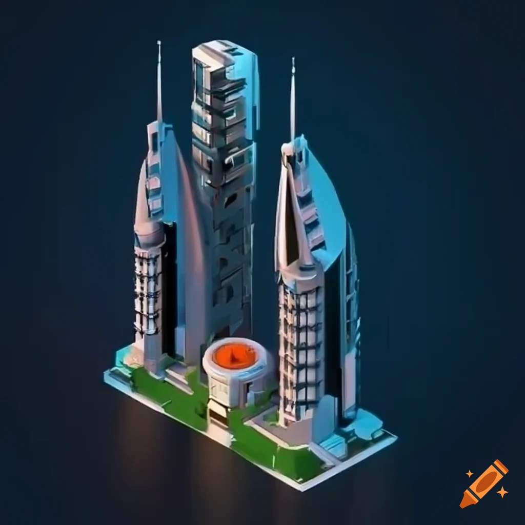 Detailed isometric building of a futuristic robot