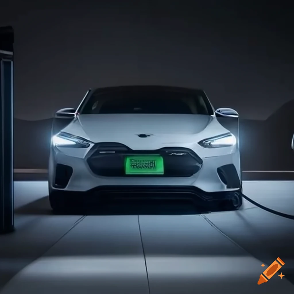 Sleek electric car charging in a modern garage