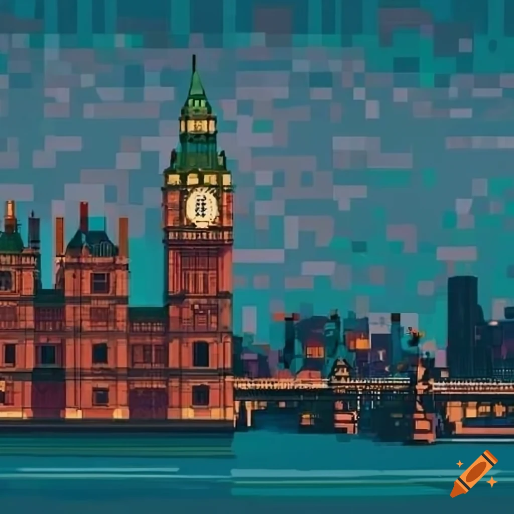 Vintage pixel art of london 1930s