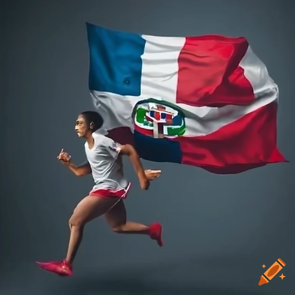 Person running away from dominican republic flag
