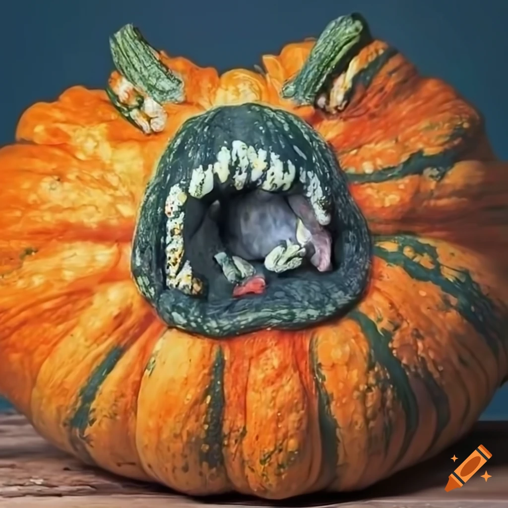 Hyper realistic photo of a hubbard squash with a crying human face on ...