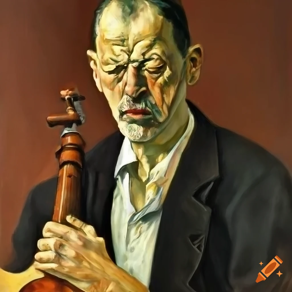 Painting of musician in the style of Lucien Freud on Craiyon