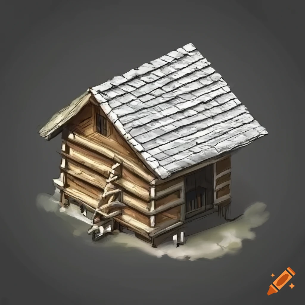 Isometric view of a realistic wooden hut