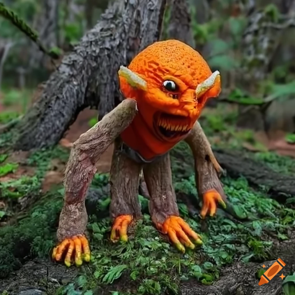 Sculpture of a humanoid made from decaying orange trees on Craiyon