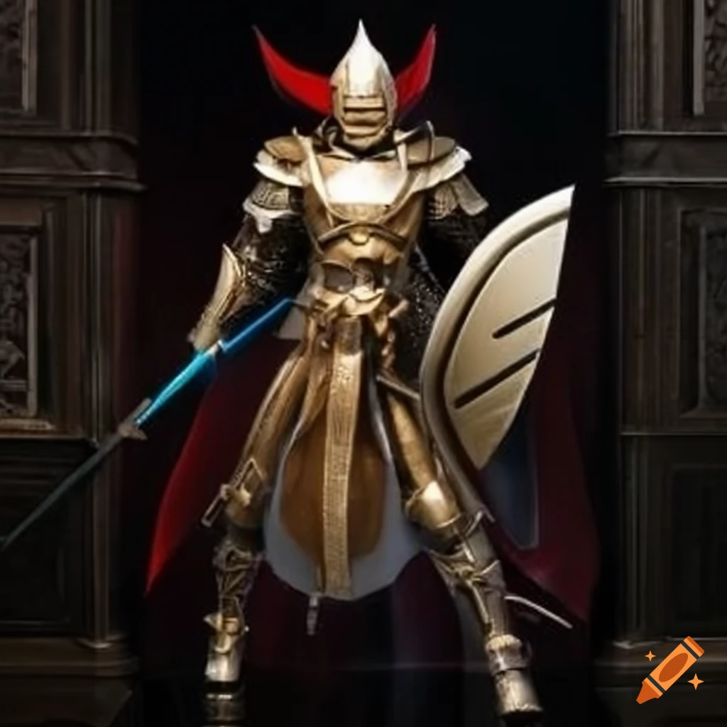 Knight in shining armor on a giant ice cream cone with a heavenly aura ...