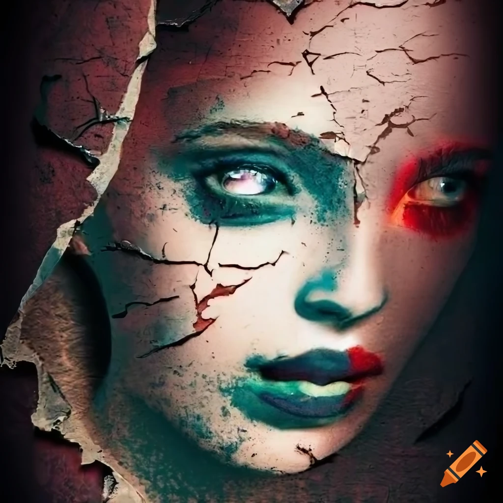 Grunge portrait with striking features on Craiyon
