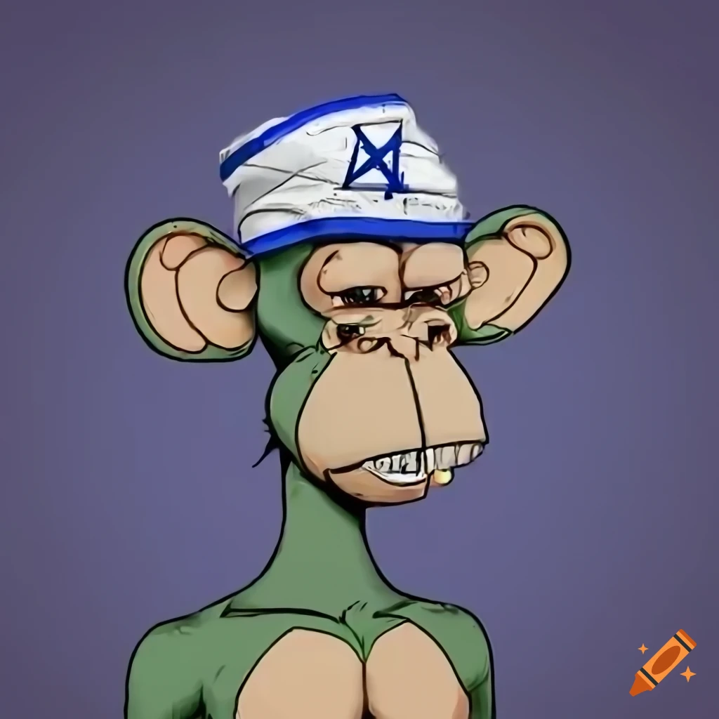 AR of Bored Ape Yacht Club NFT collection with Israel flag on Craiyon