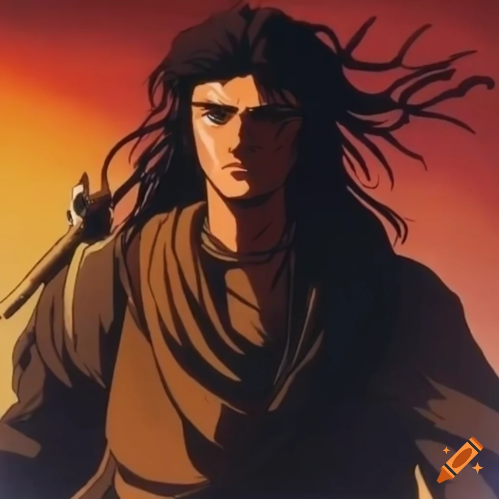 Character design of a nomad soldier from an 80-90's anime OVA on Craiyon