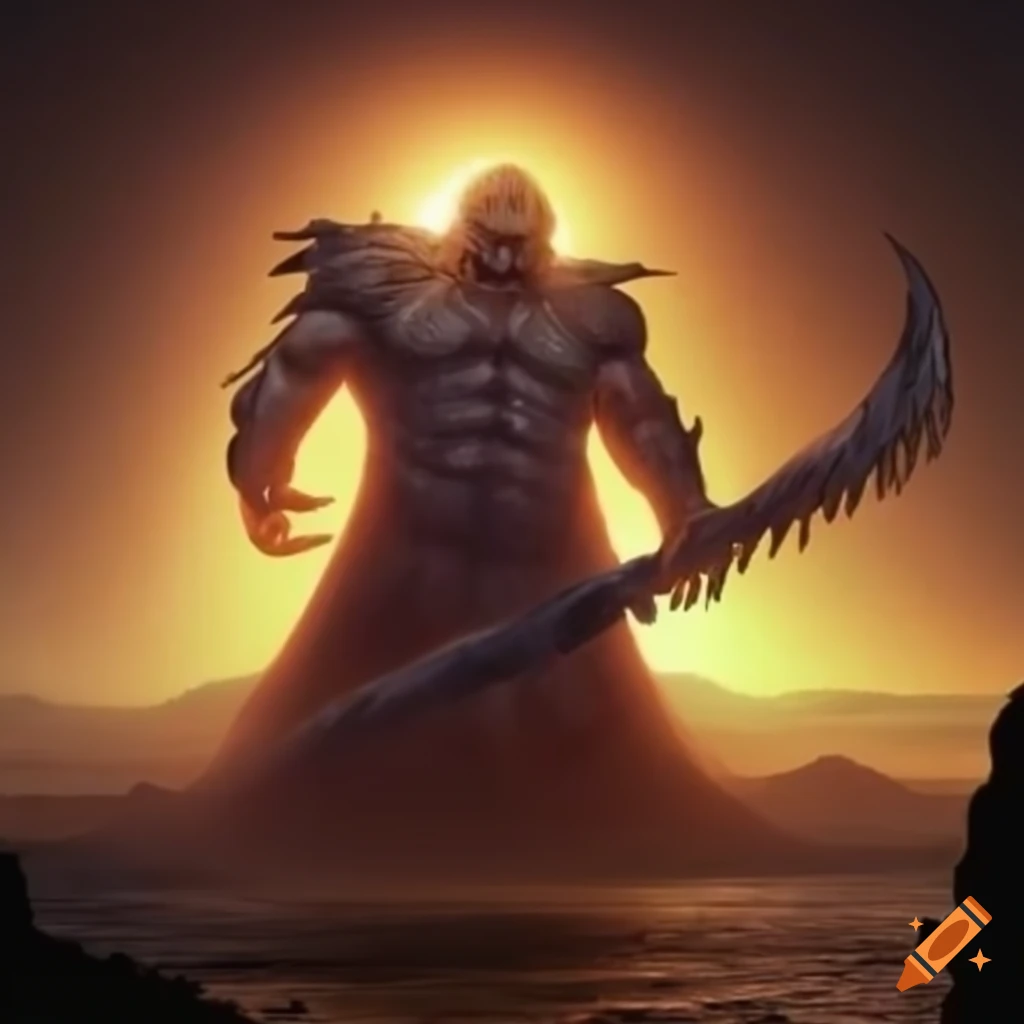 Artistic depiction of gods and titans in a natural landscape on Craiyon