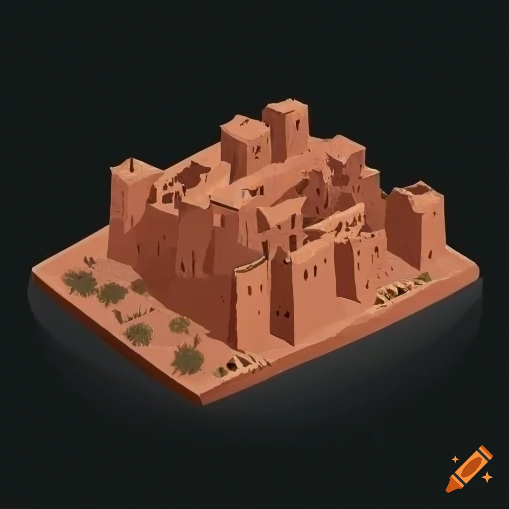 Isometric view of moroccan kasbah ait ben haddou on Craiyon