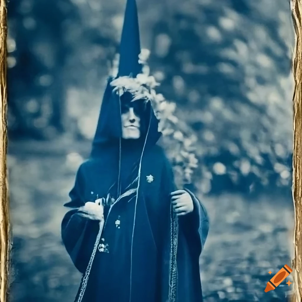 Catholic Penitents wearing robes and hoods under a tree on Craiyon